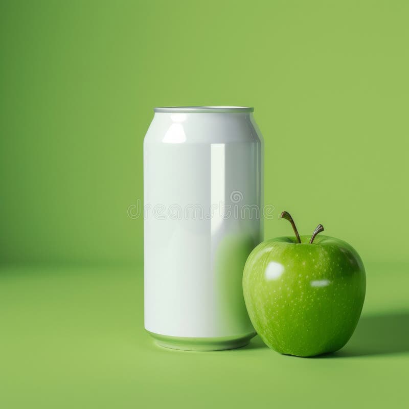 Blank Can and Green Apple on Green Background Stock Illustration ...