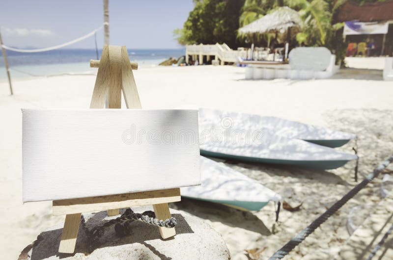 Blank Canvas Frame with Easel on the Tropical Beach at Sunny Day Stock ...