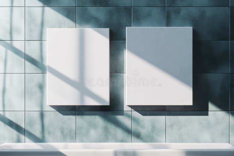 Blank Canvas Frames Casting Soft Shadows on a Peaceful Bathroom Wall ...