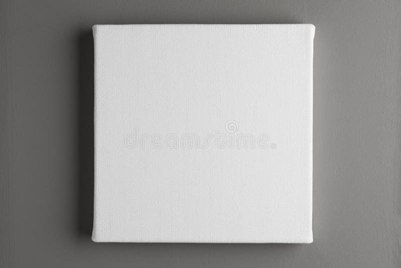 Blank Canvas Hanging on Grey Wall, Space for Text Stock Photo - Image ...