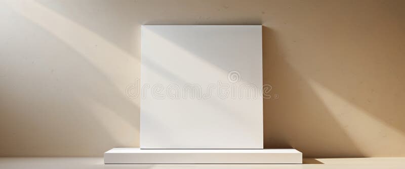 Blank Canvas Mockup White Rectangular Canvas on Beige Wall Stock Image ...