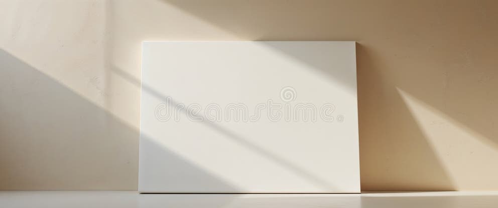 Blank Canvas Mockup White Rectangular Canvas on Beige Wall. Stock Image ...