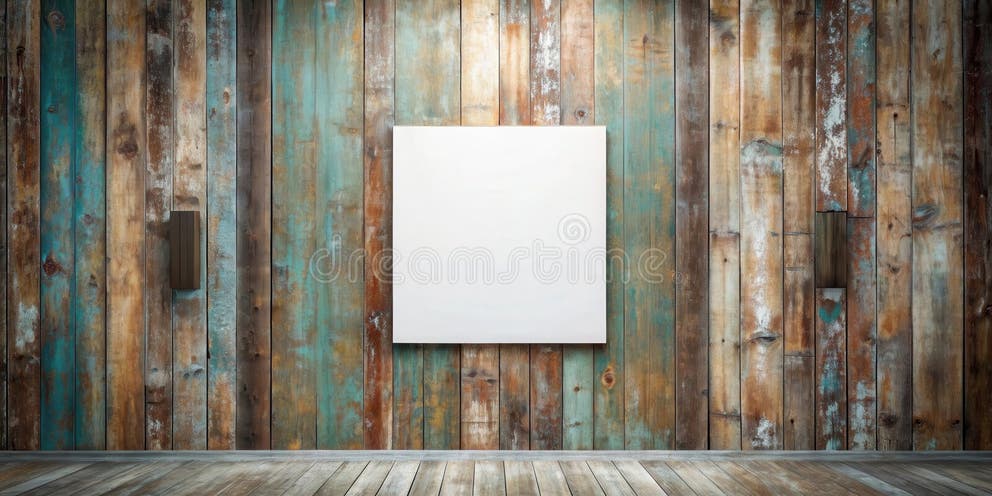 Blank Canvas on Rustic Weathered Wood Paneling with Floor. Generative ...