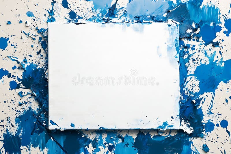 Blank Canvas Surrounded by Abstract Blue Paint Splatter - Artistic ...