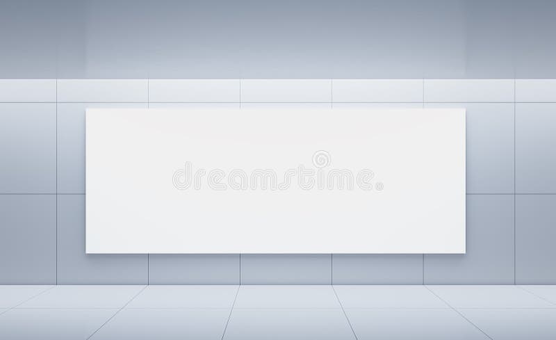 Blank Canvas on Tiled Wall in Modern Empty Room with Light Tiles. 3D ...