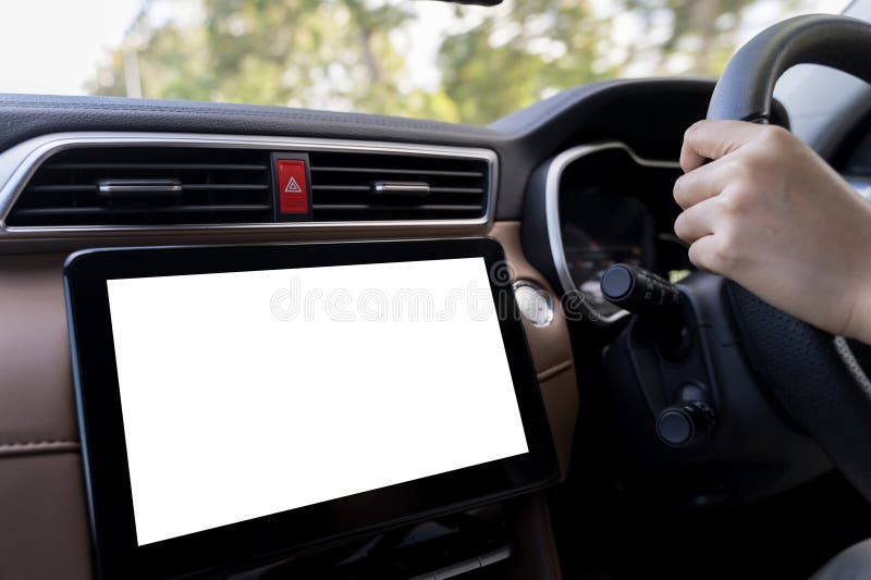 Blank Car Touchscreen Display Driver Hand Steering Wheel Modern Vehicle ...