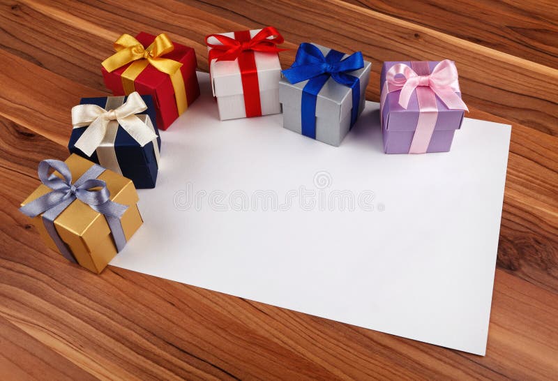 Blank card with gift boxes stock photo. Image of greeting - 36863452