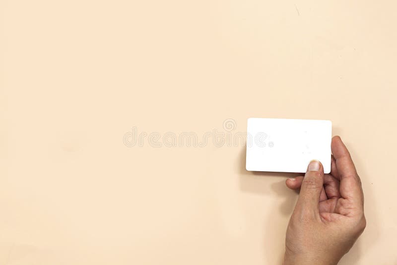 Blank Card in a Hand Isolated on Pastel Background Stock Image - Image ...