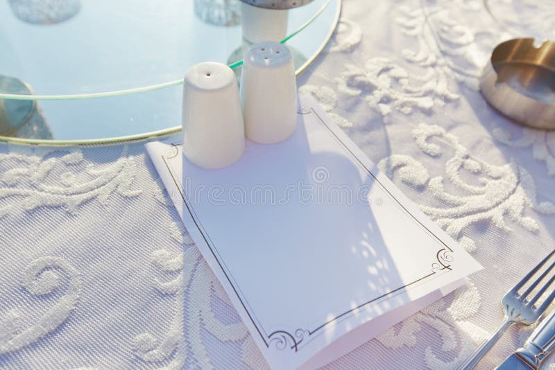 Blank Card of Menu or Evening Program on Dinning Table in Restaurant ...