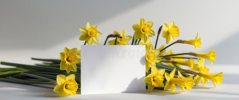 Blank Card Mock Up on the Yellow Daffodils. Stock Image - Image of ...