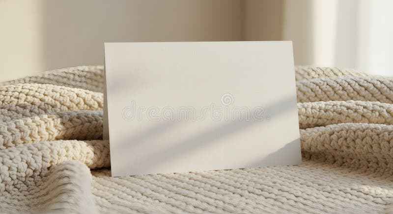 Blank Card Mockup on Knit Blanket with Sunlight for Message Display ...