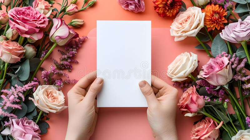 Blank Card Mockup with Pink Flowers. Template for Cover, Mockup ...