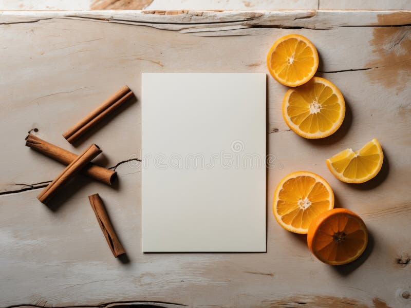 Blank Card with Orange Slices and Cinnamon Sticks on a Rustic Wood ...