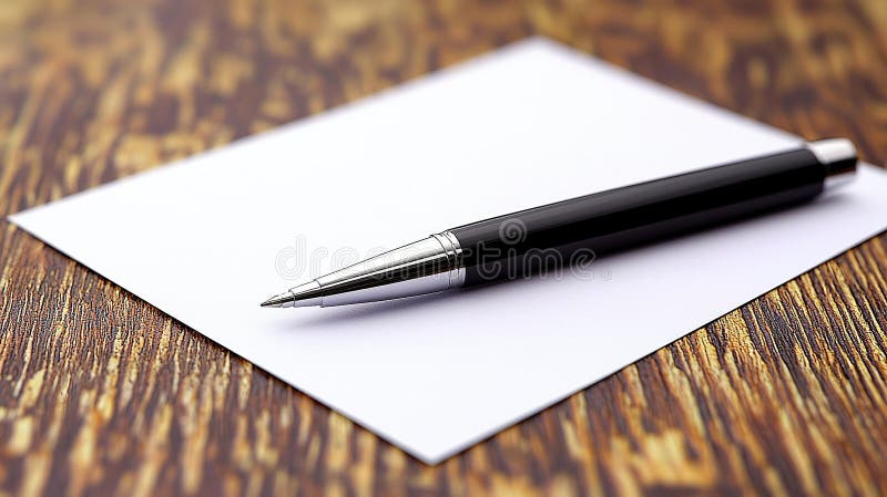 Blank Card, Pen on Wooden Table, Ready for Writing Stock Illustration ...