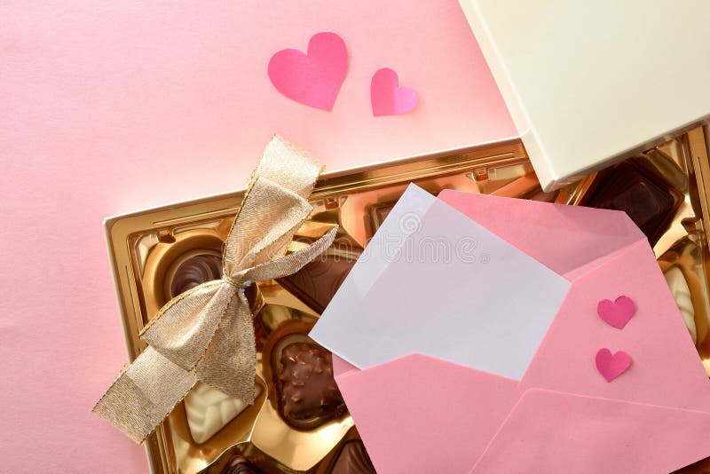 Blank Card in a Pink Envelope on Chocolate Box Stock Image - Image of ...