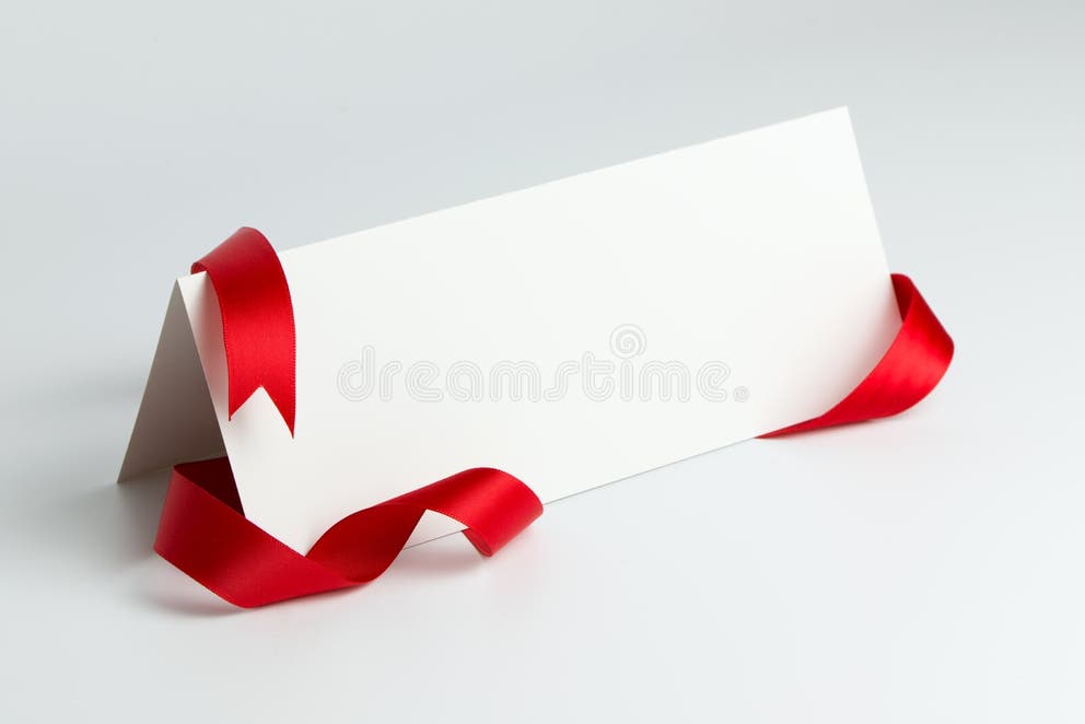Blank card with red ribbon stock photo. Image of card - 76889300