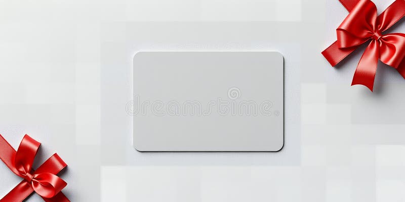 A Blank Card with Rounded Corners and Red Ribbon Bows on a White ...