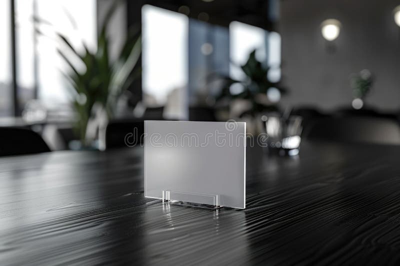 Blank Card on Table Stand, Modern Office Setting. Stock Image - Image ...