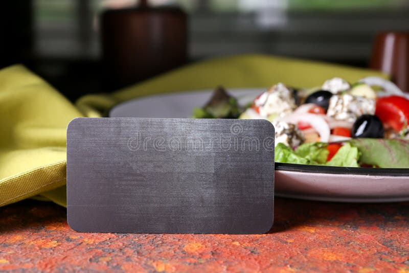 Blank Card with Tasty Salad on Color Table Stock Photo - Image of herb ...