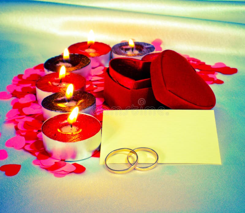 Blank Card and Two Rings and Candles Stock Photo - Image of celebrate ...