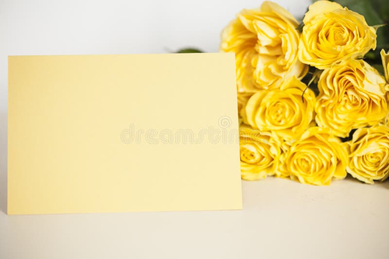 Blank Card with Yellow Roses Stock Image - Image of prensent, text ...