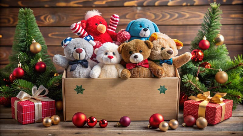 A Blank Cardboard Box Layout with a Group of Plush Animals Including ...