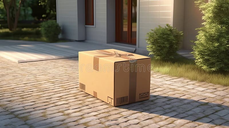 Blank Cardboard Box Package Delivered To the Front Door. Generative AI ...