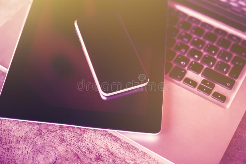 Blank Cell Phone, Digital Tablet and Laptop Stock Photo - Image of ...