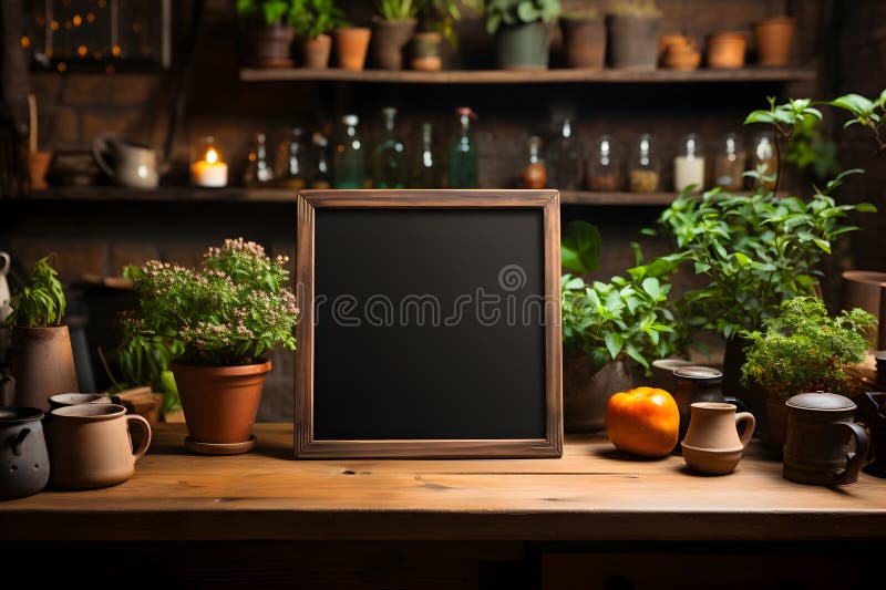 A Blank Chalkboard Menu in a Rustic Coffee Shop Stock Illustration ...