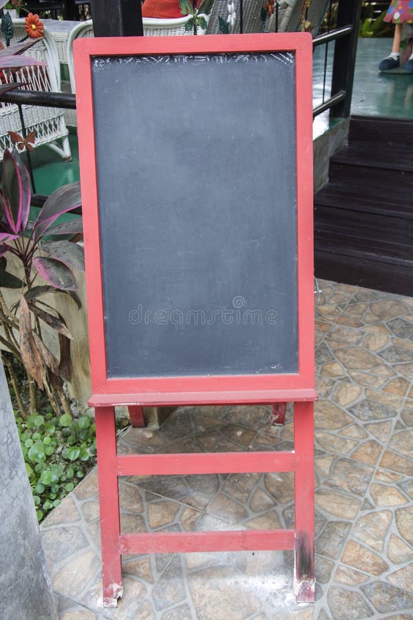 Blank Chalkboard Sign Menu Board with Red Frame and Red Stand in Front ...