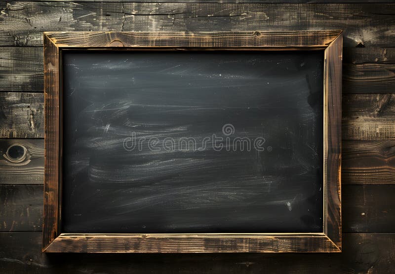 Blank Chalkboard with Wooden Frame on Rustic Background Stock ...