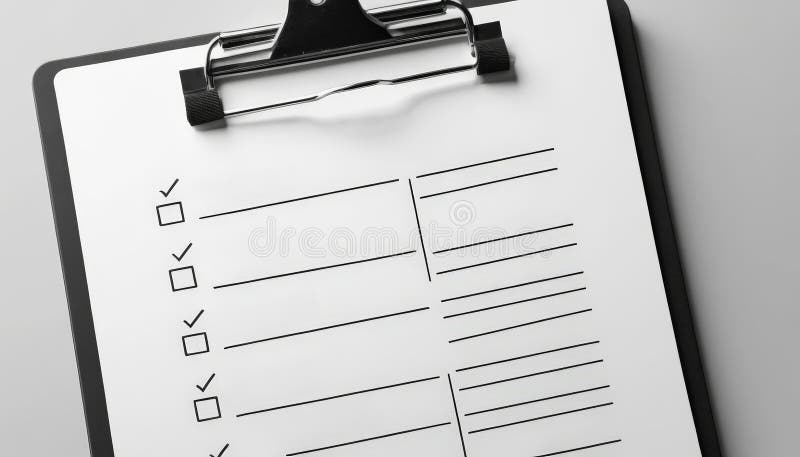 A Blank Checklist on a Clipboard, Featuring Checkboxes and Lines for ...