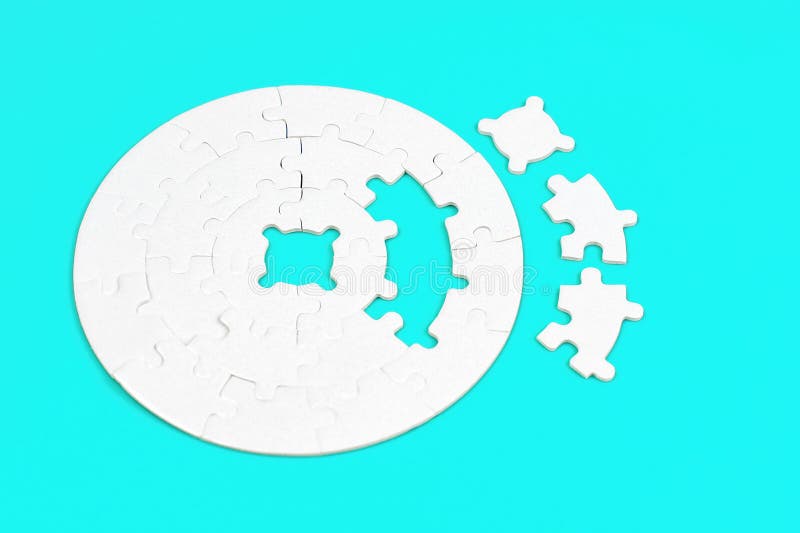 Blank Circular Puzzle and Jigsaw Pieces on Blue Stock Photo - Image of ...