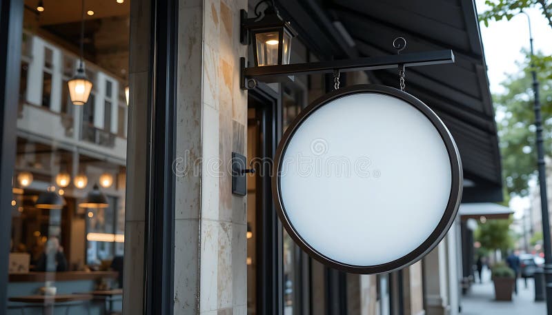 Blank Circular Signboard Mockup on the Exterior of a Cafe Stock Photo ...