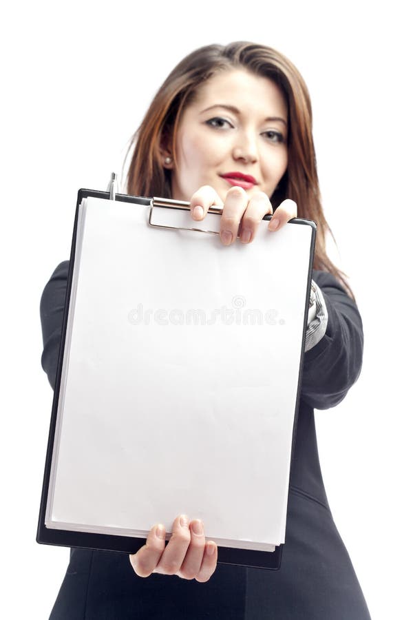 Beautiful Girl Holding Clipboard with Blank Paper Stock Image - Image ...