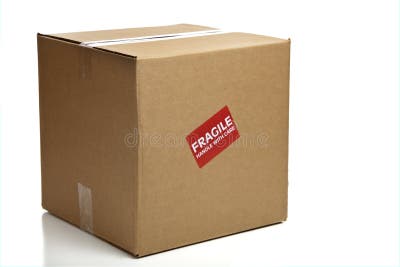 Blank Closed Cardboard Box with a Fragile Sticker Stock Photo - Image ...