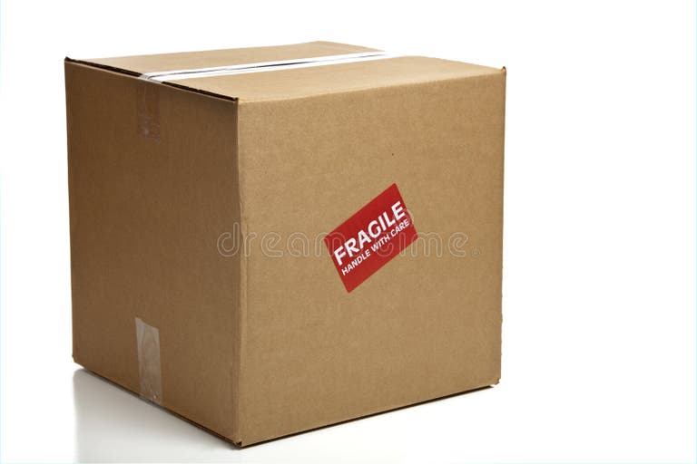 Blank Closed Cardboard Box with a Fragile Sticker Stock Photo - Image ...