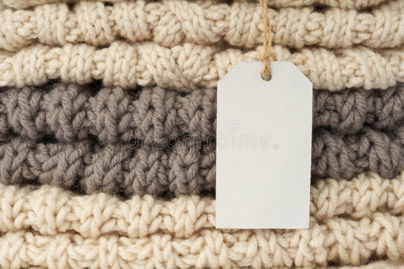 Blank Clothes Tag, Label Mockup Template on Pile of Knitted Clothes ...