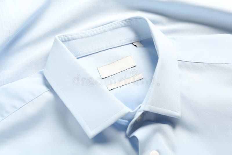 Blank Clothing Labels on Light Blue Shirt, Closeup Stock Photo - Image ...