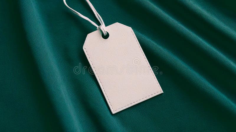 A Blank Clothing Tag Mockup on Teal Fabric with Ruffles Stock ...