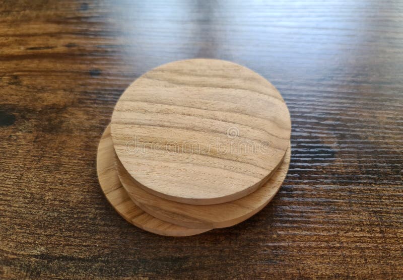 Blank Coaster Stack Mockup with Wood Texture on Wooden Surface ...