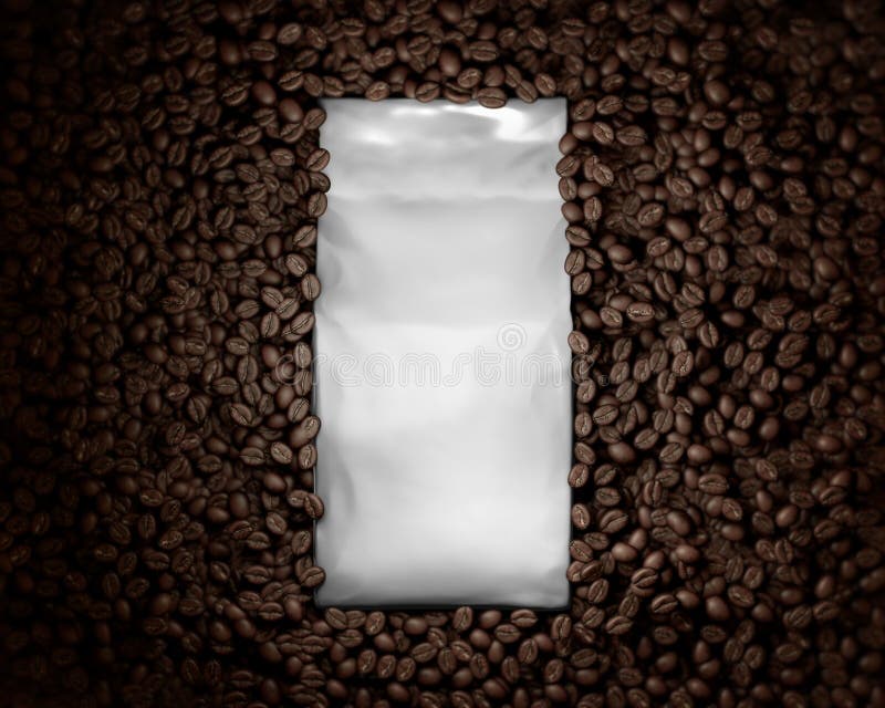 Blank Coffee Bag Mockup, on a Coffee Beans Background Stock ...