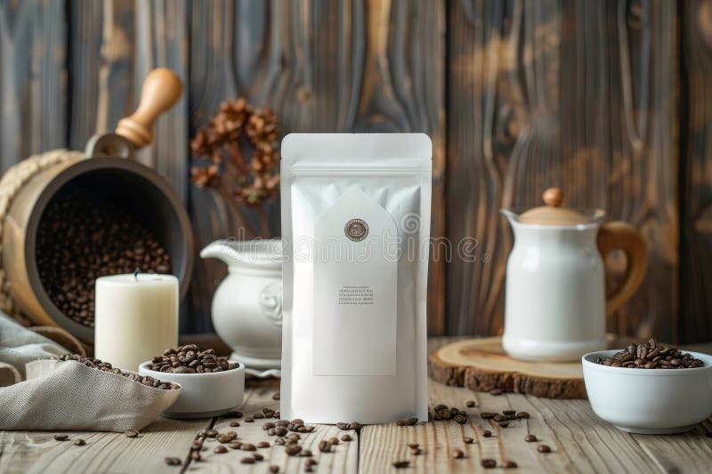 Blank Coffee Packaging, Coffee Packaging Mockup, on a Wooden Background ...