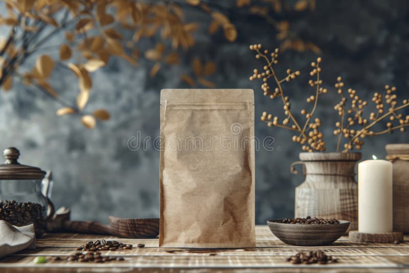 Blank Coffee Packaging, Coffee Packaging Mockup, on a Wooden Background ...