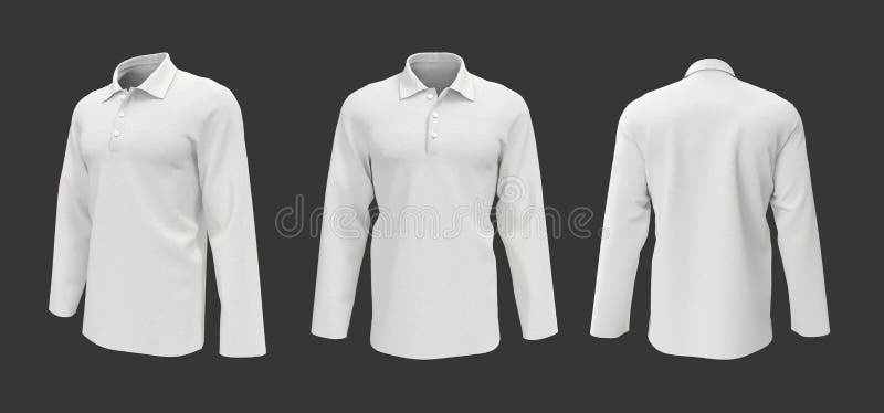 Blank White Collared Shirt Mockup, Front, Side and Back Views Stock ...