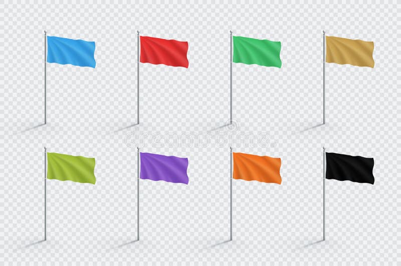 Blank Color Flag Templates Realistic Waving on 3d Flagpole Stock Vector ...