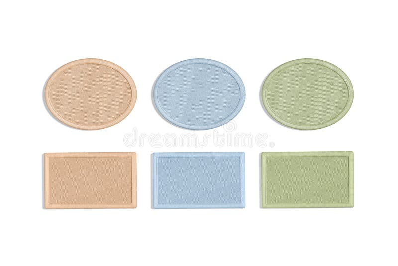 Blank Colored Round and Rectangular Embroidered Patch Mockup, Top View ...