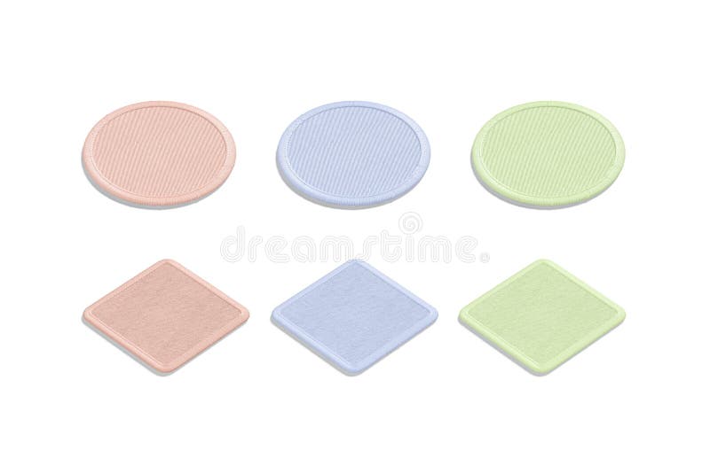 Blank Colored Round and Square Embroidered Patch Mockup, Top View Stock ...
