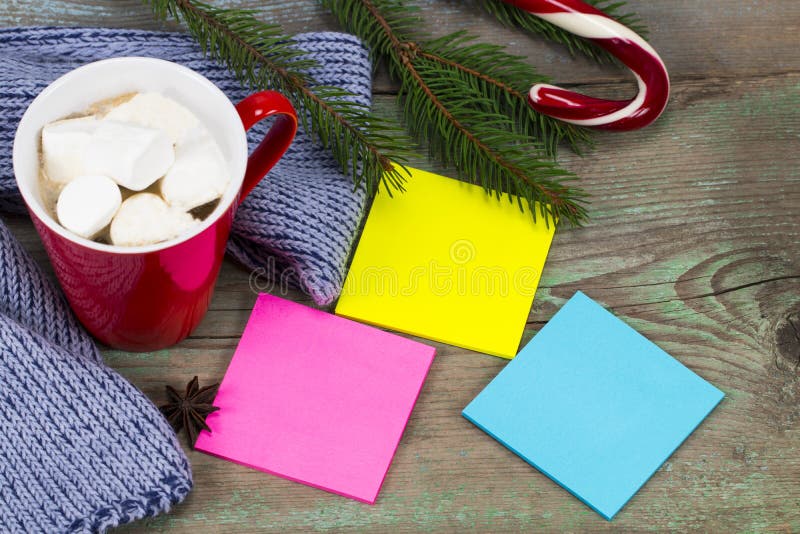 Blank Colored Sticky Notes Ready for Message and Cup of Coffee Stock ...