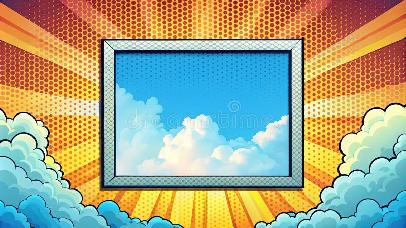 Blank Comic Book Frame Template with Cloud Background Ideal for Graphic ...